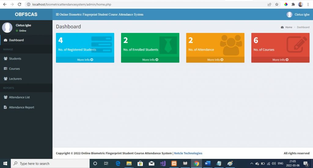 Online Biometric Fingerprint Student Course Attendance System in PHP ...
