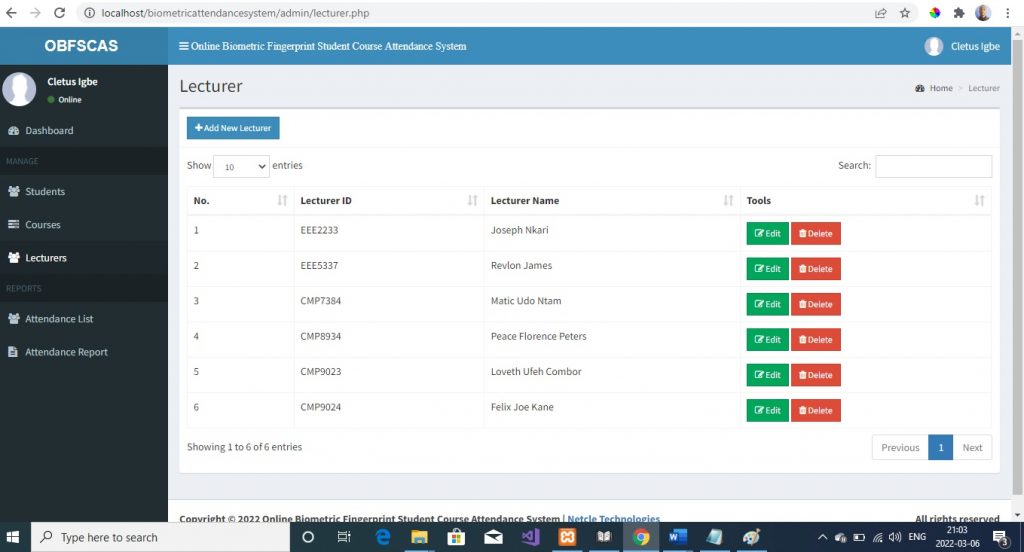 Online Biometric Fingerprint Student Course Attendance System in PHP MySQL and C#