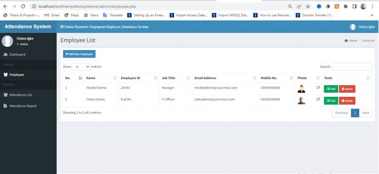 Online Biometric Fingerprints Employee Attendance System in PHP and VB.NET