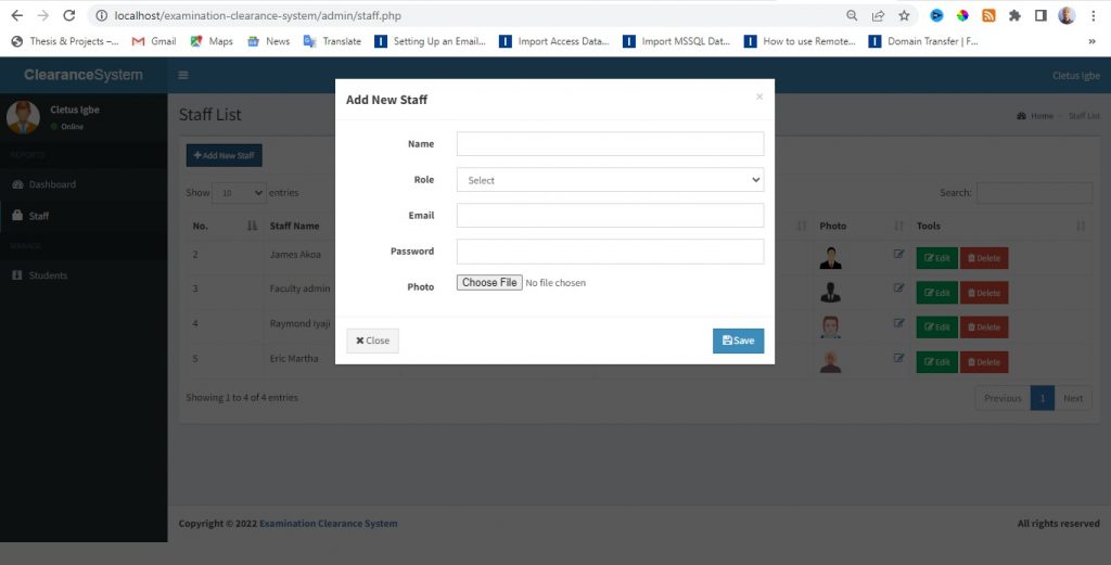 Online Examination Clearance System in PHP and MySQL