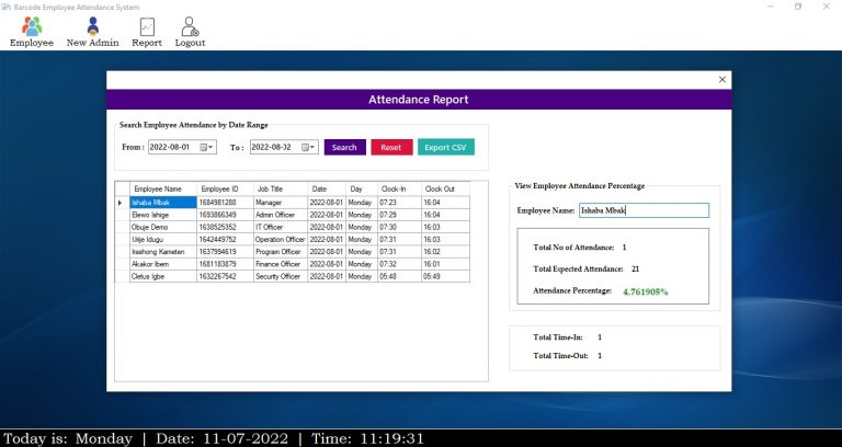 Barcode Employee Attendance System in C# and SQL Server
