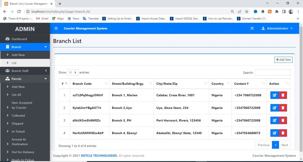 Courier Management System in PHP MySQL