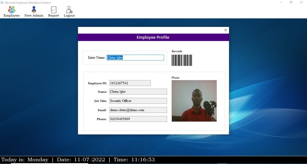 Barcode Employee Attendance System in C# and SQL Server