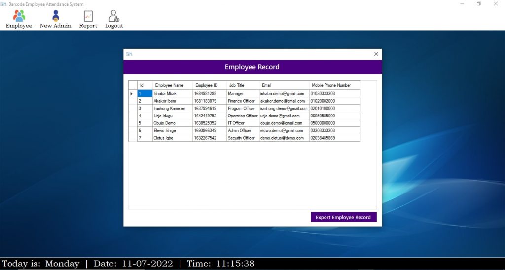 Barcode Employee Attendance System in C# and SQL Server