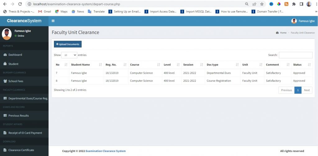Online Examination Clearance System in PHP and MySQL