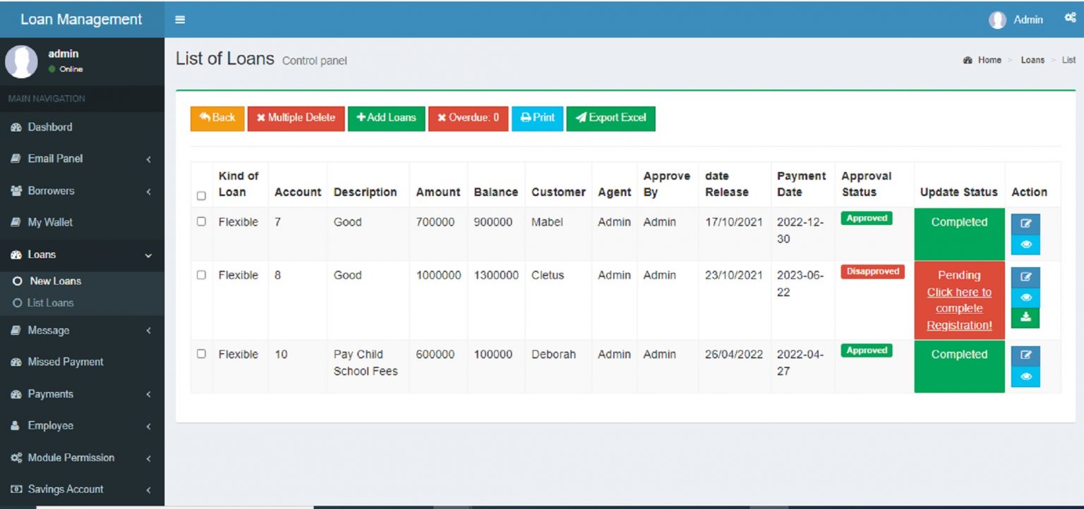 Loan Management System in PHP and MySQL