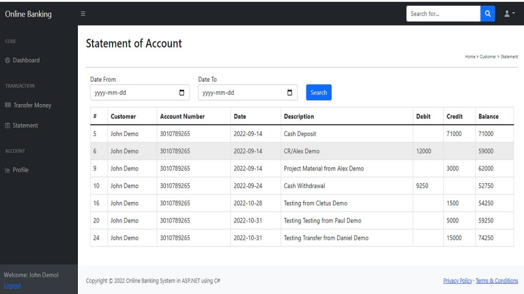 Online Banking System in ASP.NET C# and SQL Server